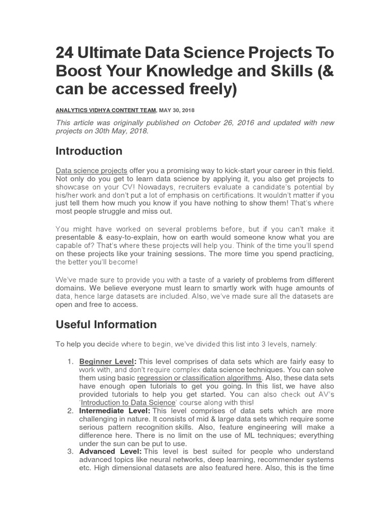 24 Ultimate Data Science Projects To Boost Your Knowledge And Skills Pdf Statistical 