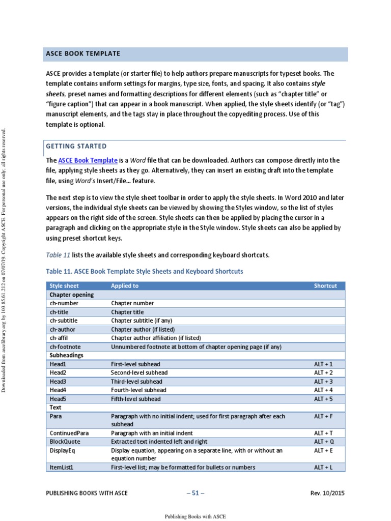 Sheets, Preset Names and Formatting Descriptions For Different Elements ...