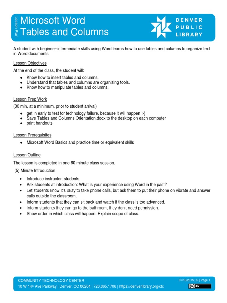 Microsoft Word - Tables and Columns Lesson Plan | PDF | Page Layout ...