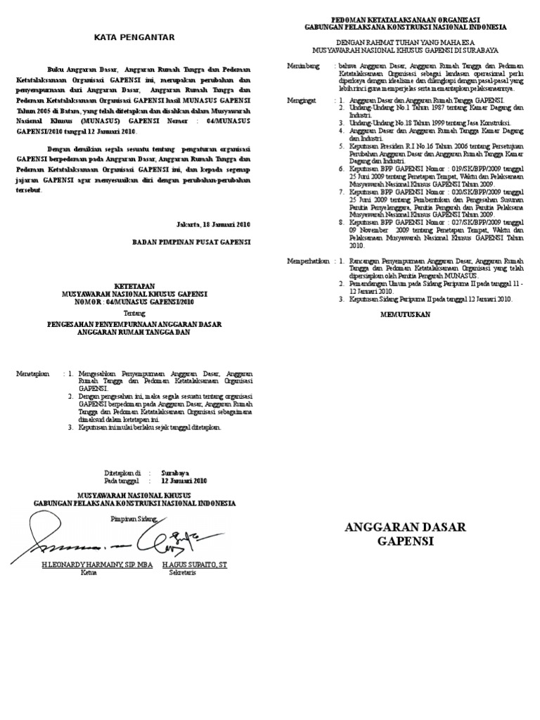 Penyempurnaan Anggaran Dasar GAPENSI | PDF