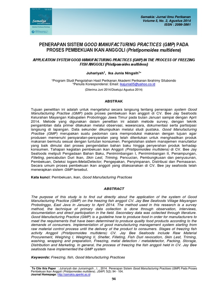 APPLICATION OF GOOD MANUFACTURING PRACTICES SYSTEM IN THE FREEZING ...