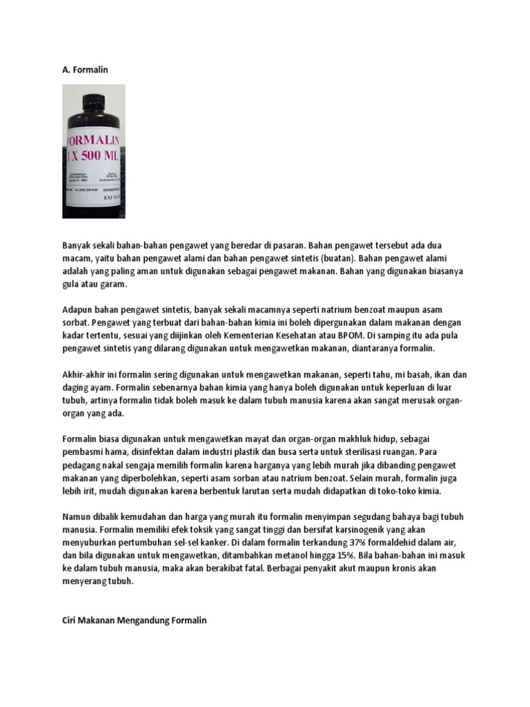 Formalin | PDF | Memasak, Makanan, & Anggur
