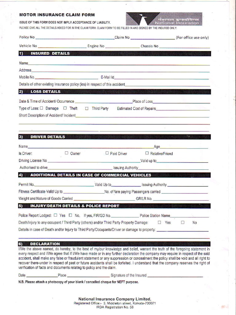 National Claim Form | PDF | Insurance | Financial Risk