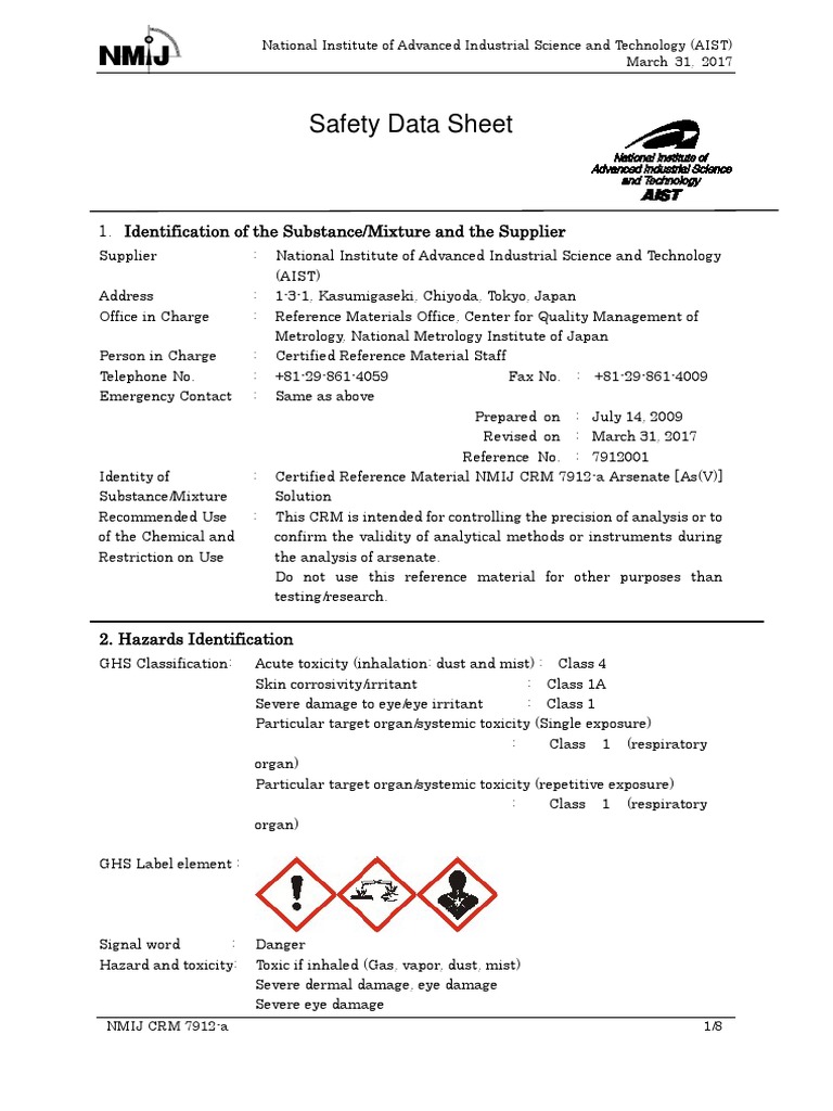 Safety Data Sheet: 1. Identification of The Substance/Mixture and The Supplier | Download Free ...