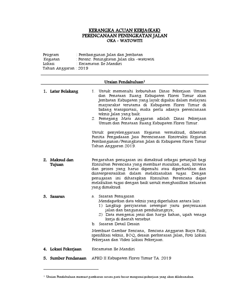 Contoh KAK Perencana Jalan | PDF
