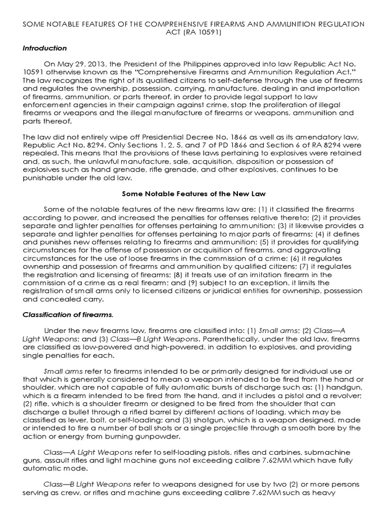 Notes On Ra 10591 | PDF | Rifle | Hazards