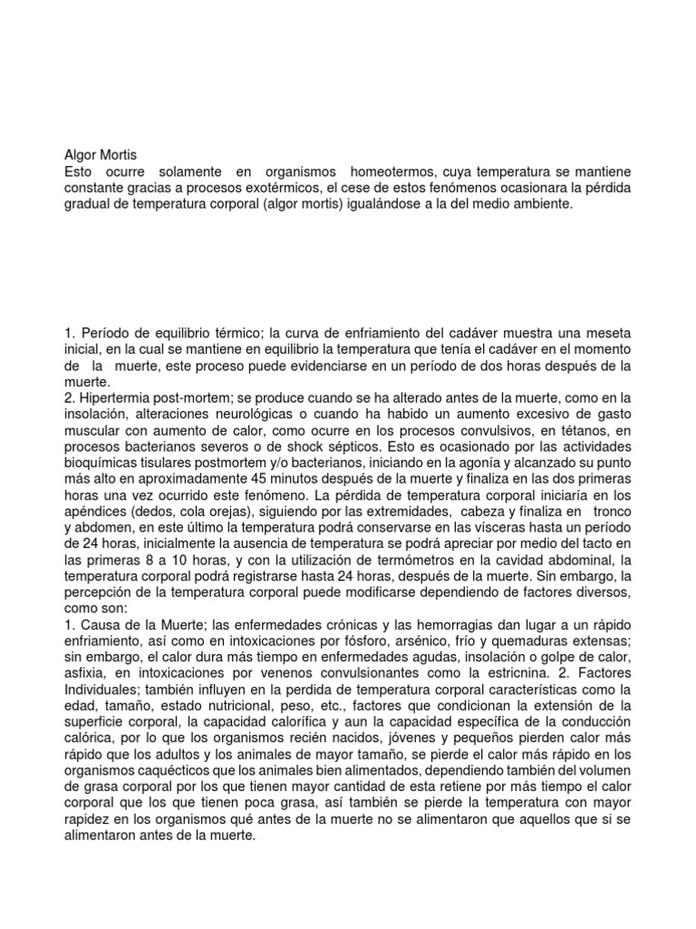 Algor Mortis | PDF | Termorregulación | Corazón