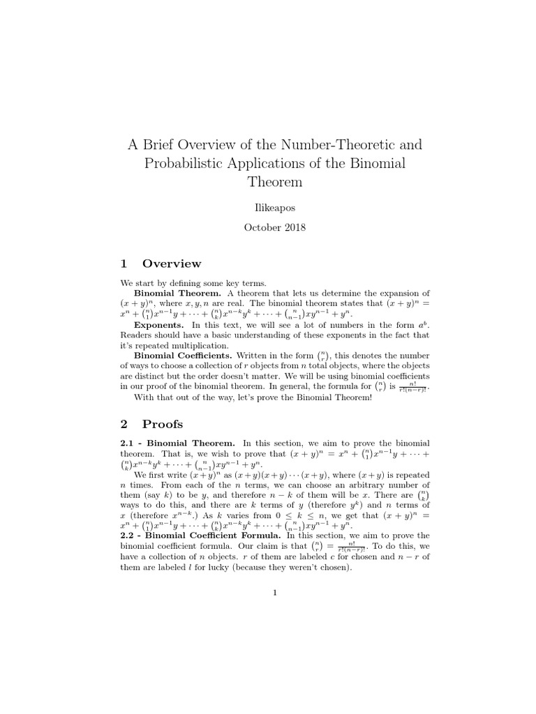 Binomial Theorem Handout | PDF | Number Theory | Fraction (Mathematics)