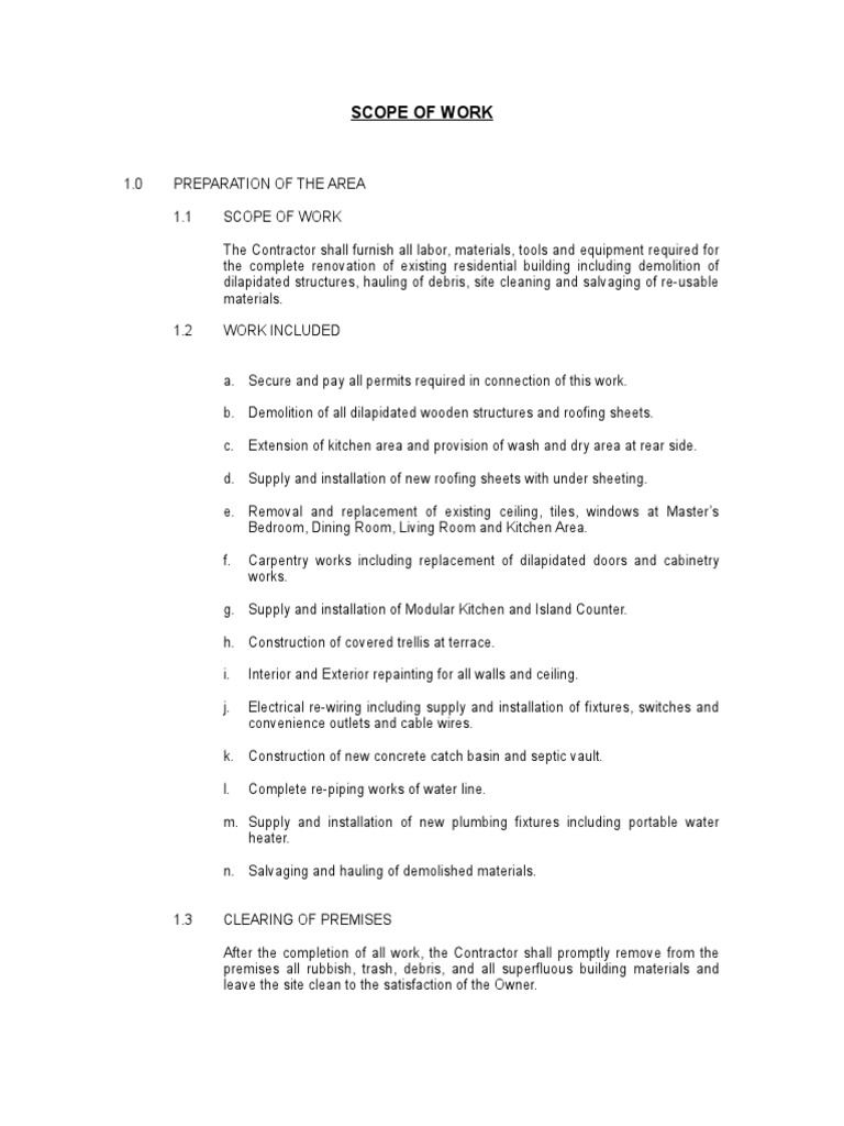 Scope of Work | PDF | Plumbing | Wall