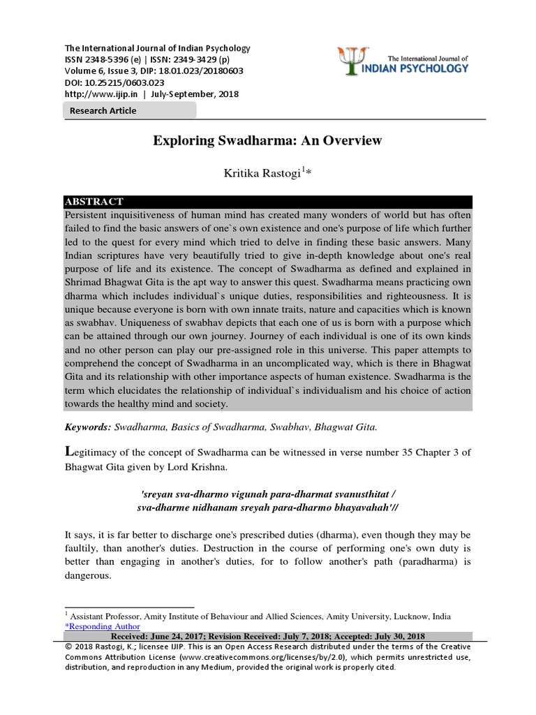 Swadharma PDF | Download Free PDF | Bhagavad Gita | Karma