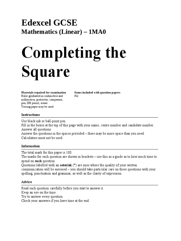 Completing The Square | PDF | Teaching Mathematics