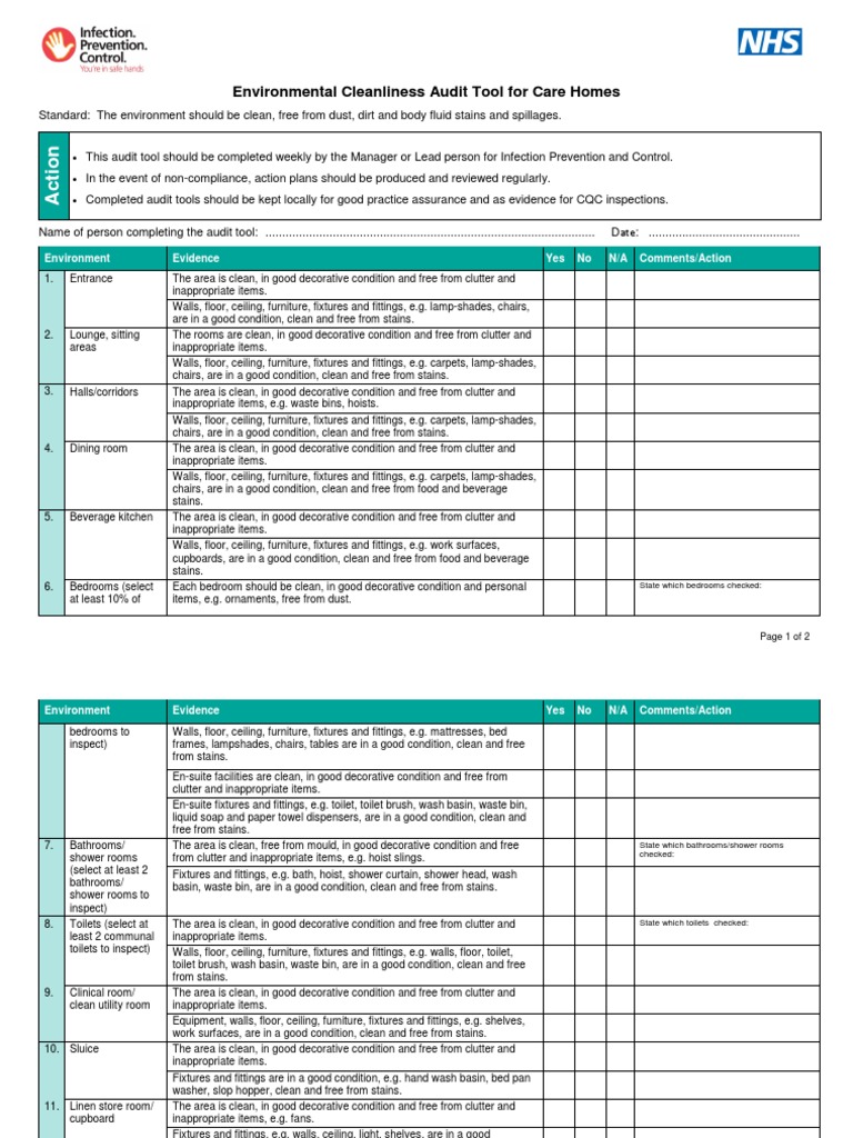 Environmental Cleanliness Audit Tool For Care Homes Apr 2018 | PDF ...