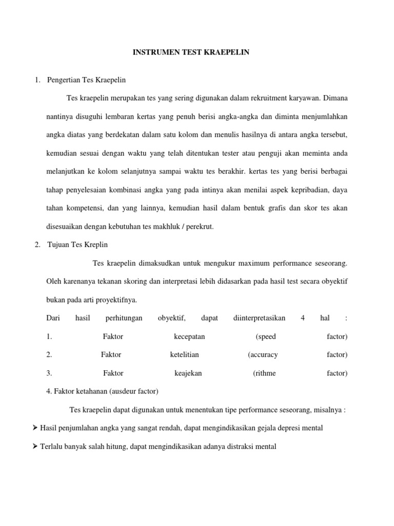 Panduan Lengkap Tes Kraepelin | PDF