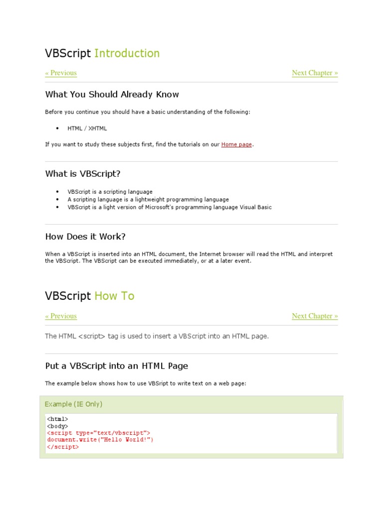 VB Script Notes | PDF | Html | Active Server Pages