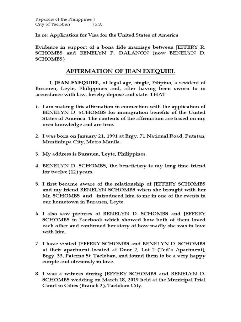 AFFIRMATION For VISA Application (U.S. VISA) | PDF | Affidavit ...