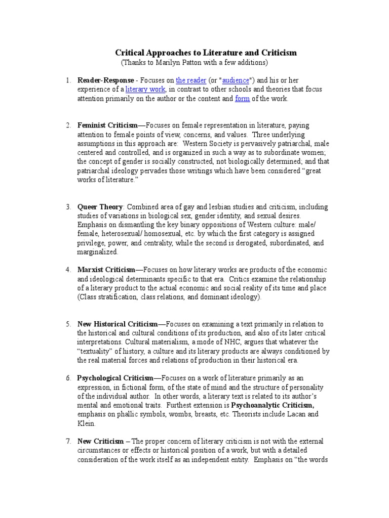 Critical Approaches To Literature and Criticism: The Reader Audience ...
