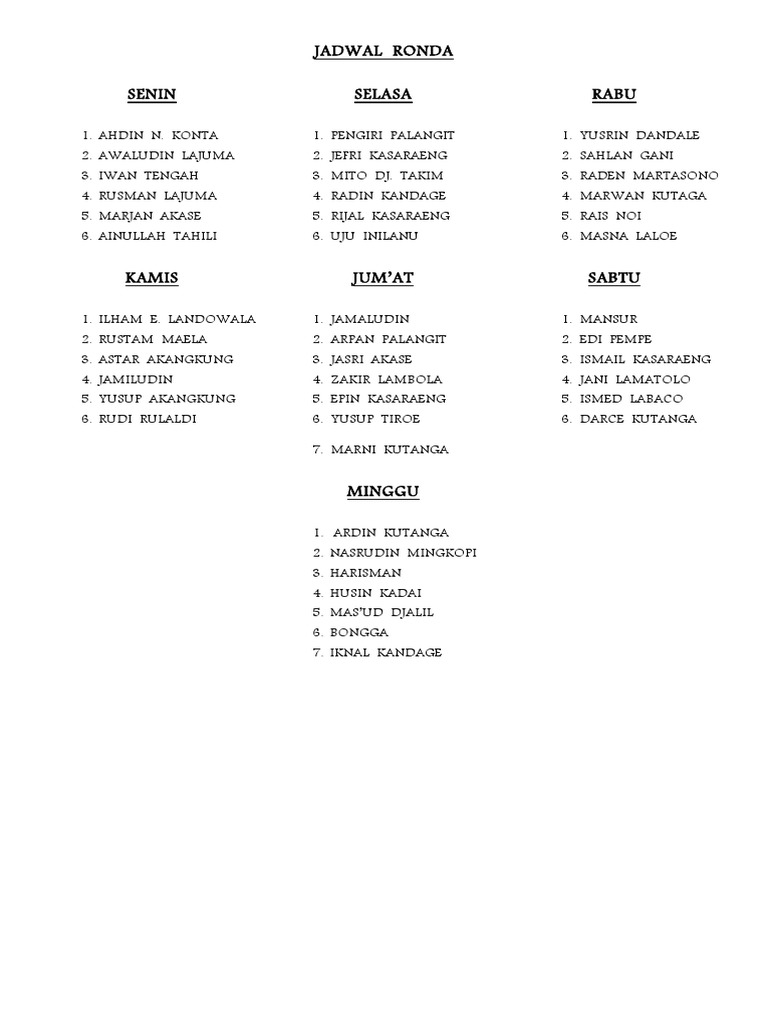 Jadwal Ronda | PDF