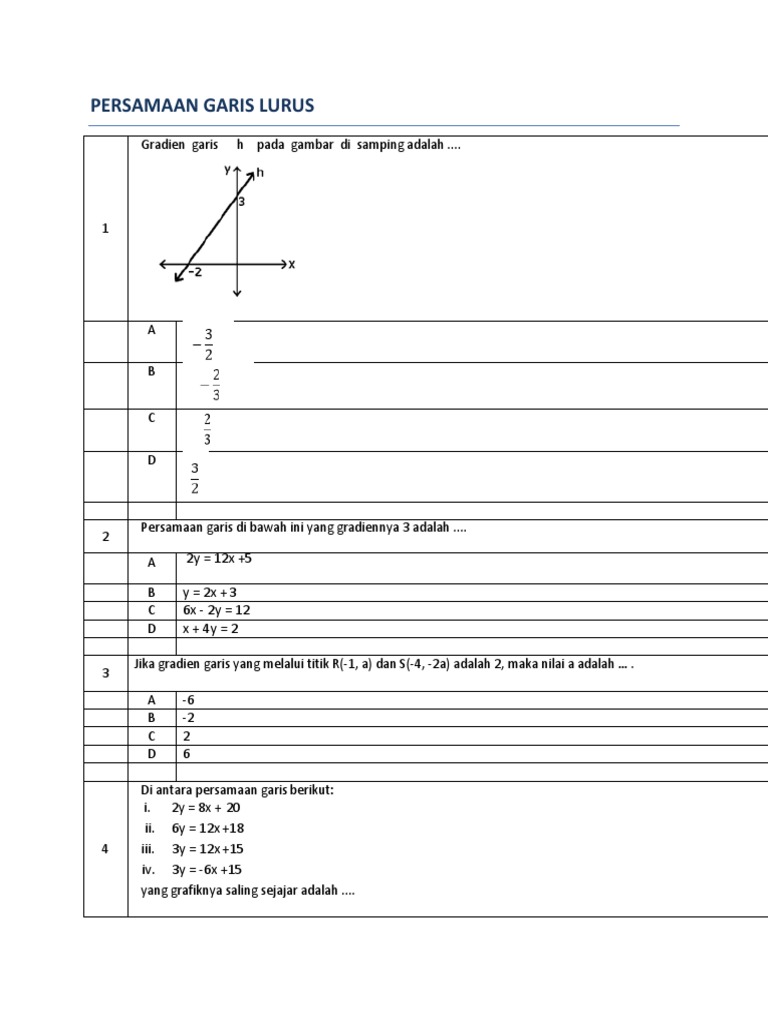 Soal Persamaan Garis Lurus Kelas 8 | PDF