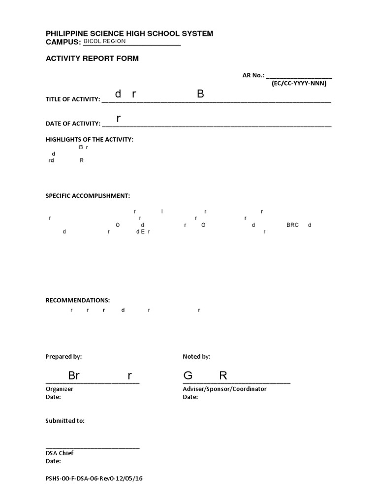 Philippine Science High School System CAMPUS: - Activity Report Form | PDF