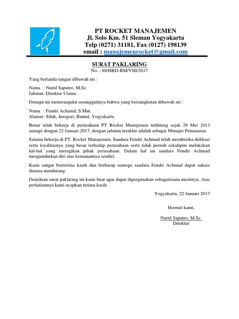 Contoh Surat Paklaring | PDF