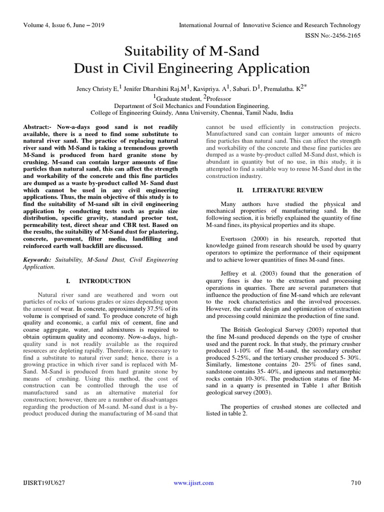 Suitability of M-Sand Dust in Civil Engineering Application | PDF ...