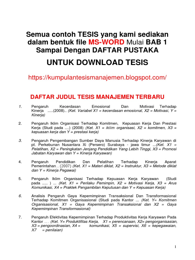 Contoh Tesis Manajemen | PDF