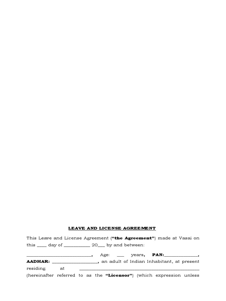 Leave and License Agreement | PDF | License | Civil Law (Legal System)