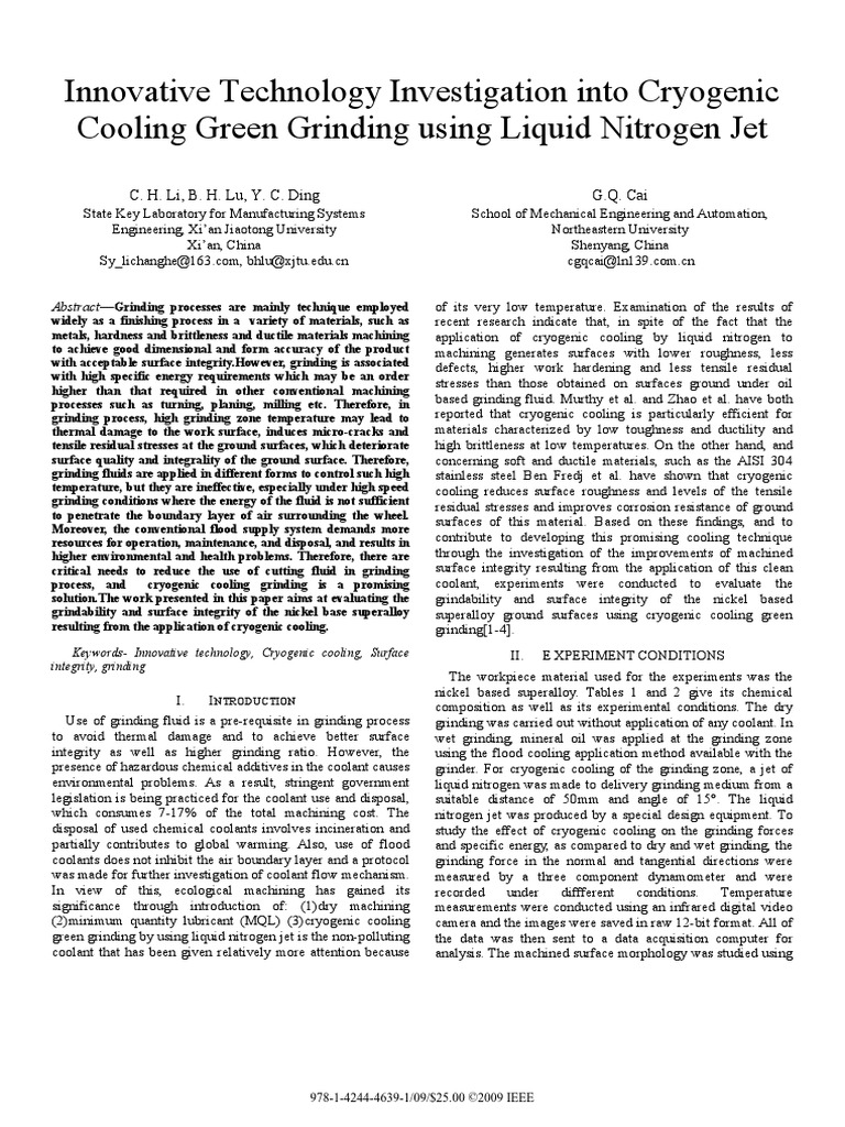 Innovative Technology Investigation Into Cryogenic Cooling Green ...