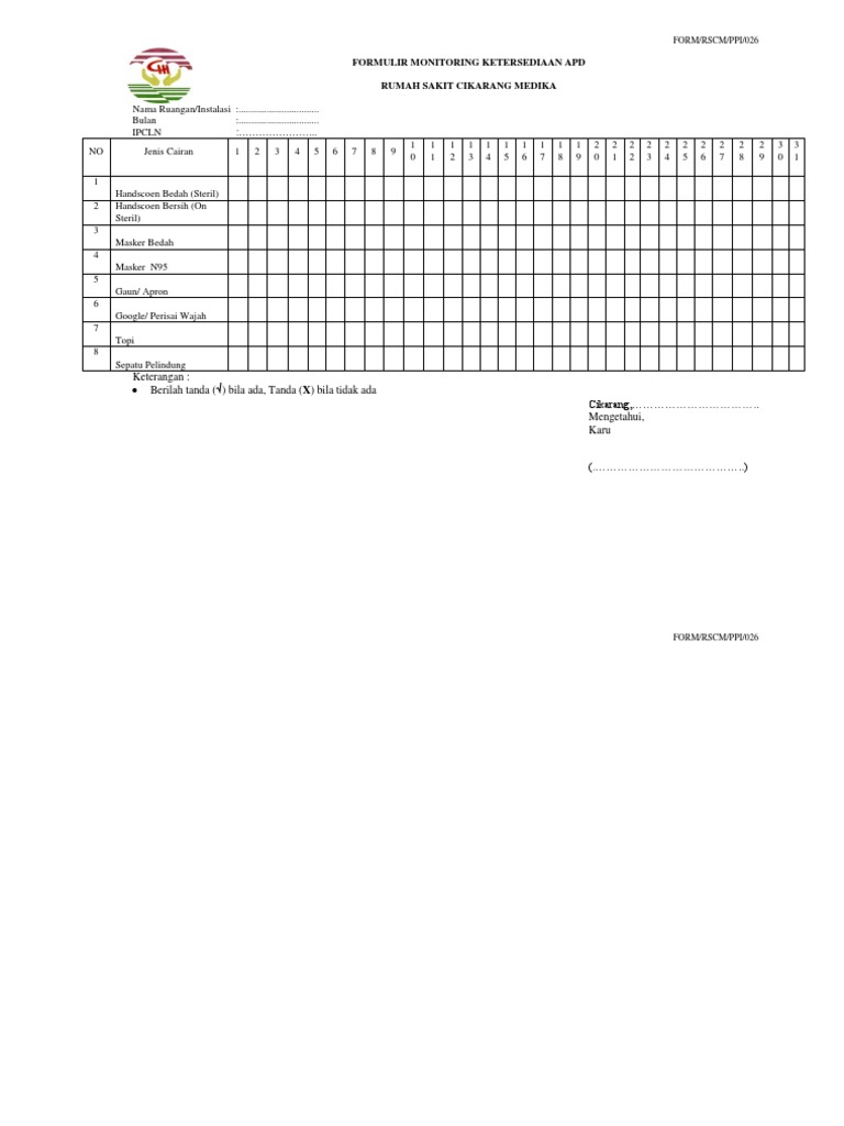 Formulir Monitoring Ketersediaan Apd | PDF