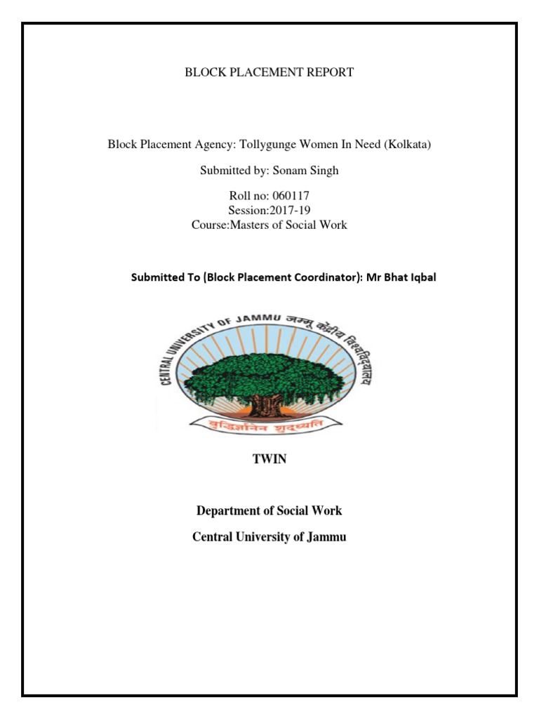 Block Placement Report: Submitted To (Block Placement Coordinator) : MR ...