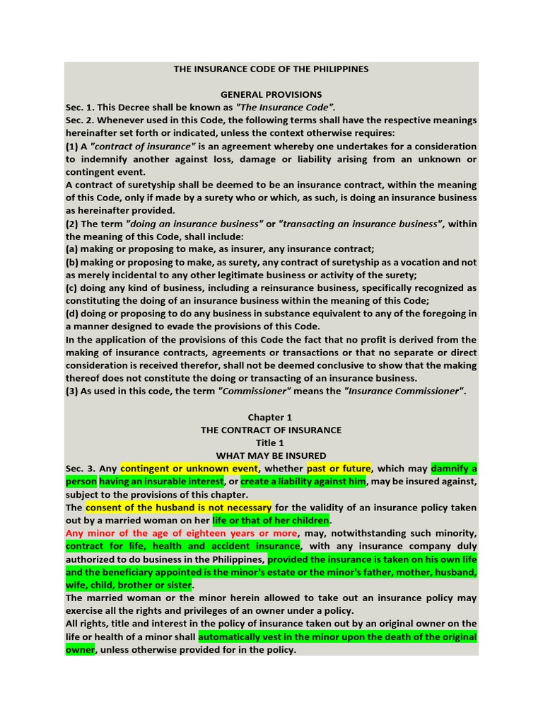 Overview of the Insurance Code | PDF | Insurance | Assignment (Law)