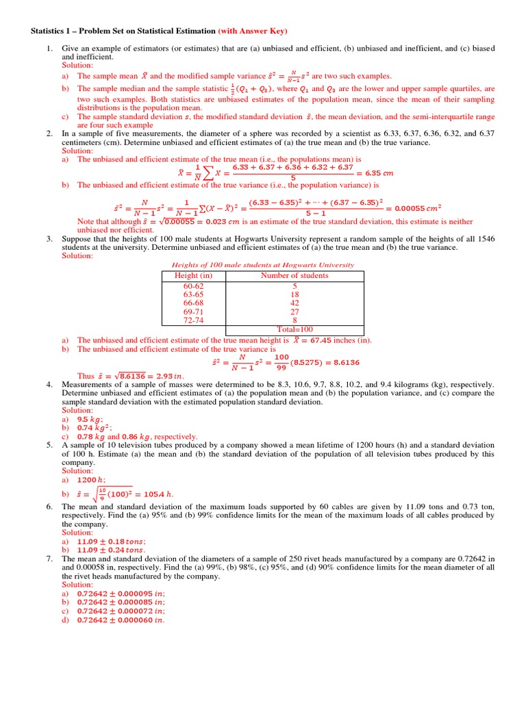 Problem Set 1 Estimation Answer Key Pdf Estimator Bias Of An