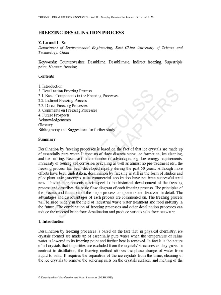 Unesco - Eolss Sample Chapters: Freezing Desalination Process | PDF ...