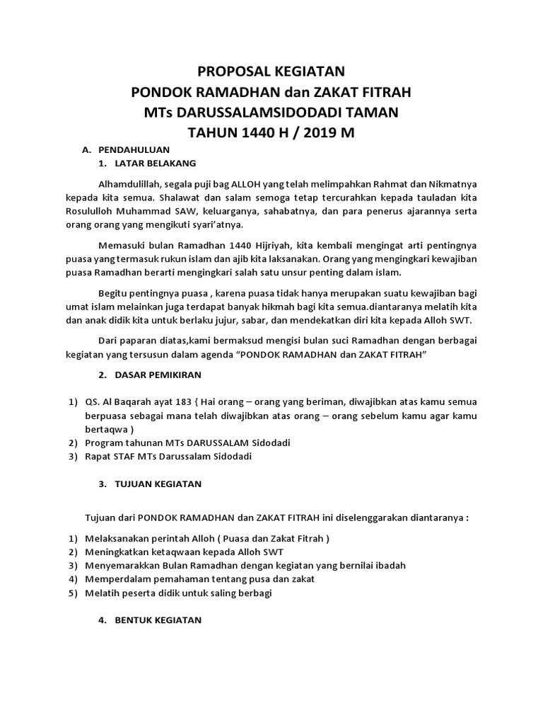 Proposal Kegiatan Pondok R 2019 | PDF
