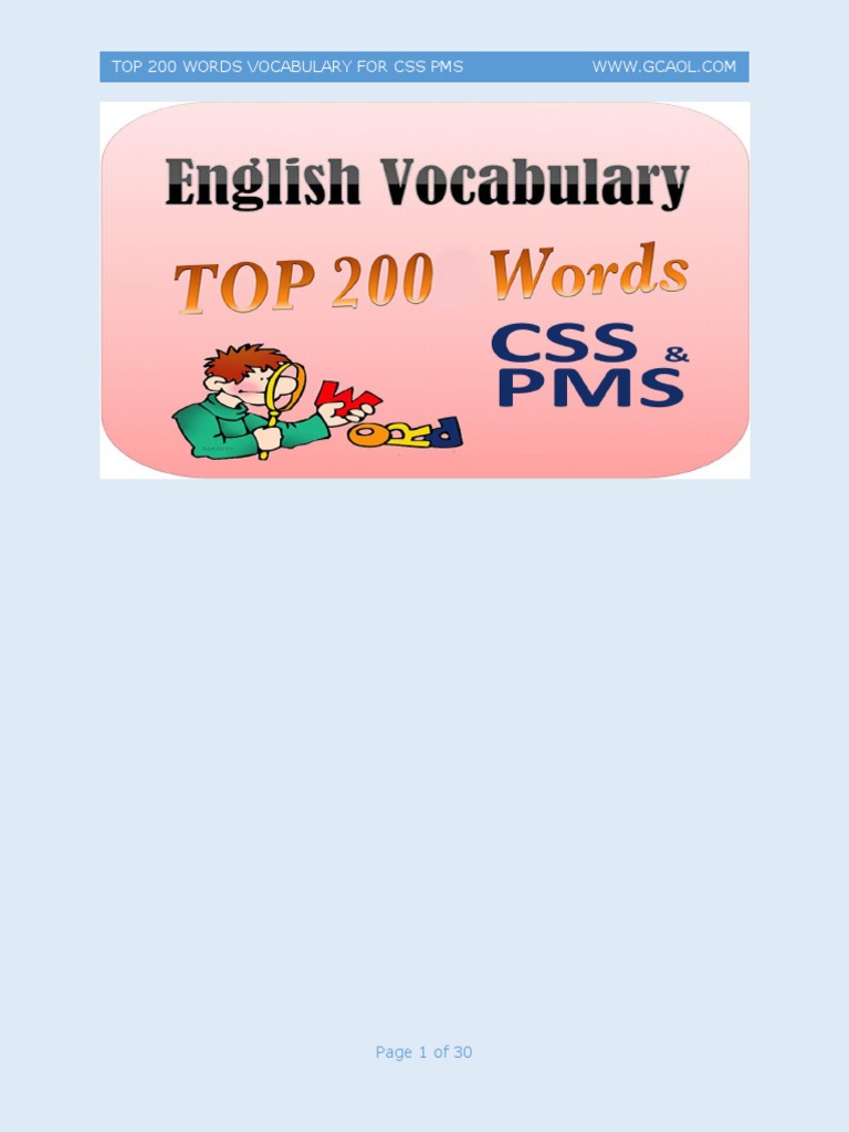 Top 200 Words Vocabulary For CSS PMS PDF | PDF