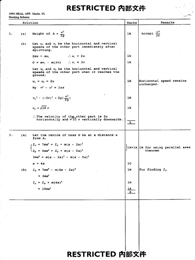 AL Applied Mathematics 1994 Paper1+2 (MS) PDF | PDF