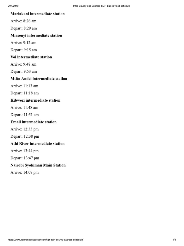 Inter-County and Express SGR Train Revised Schedule PDF | PDF