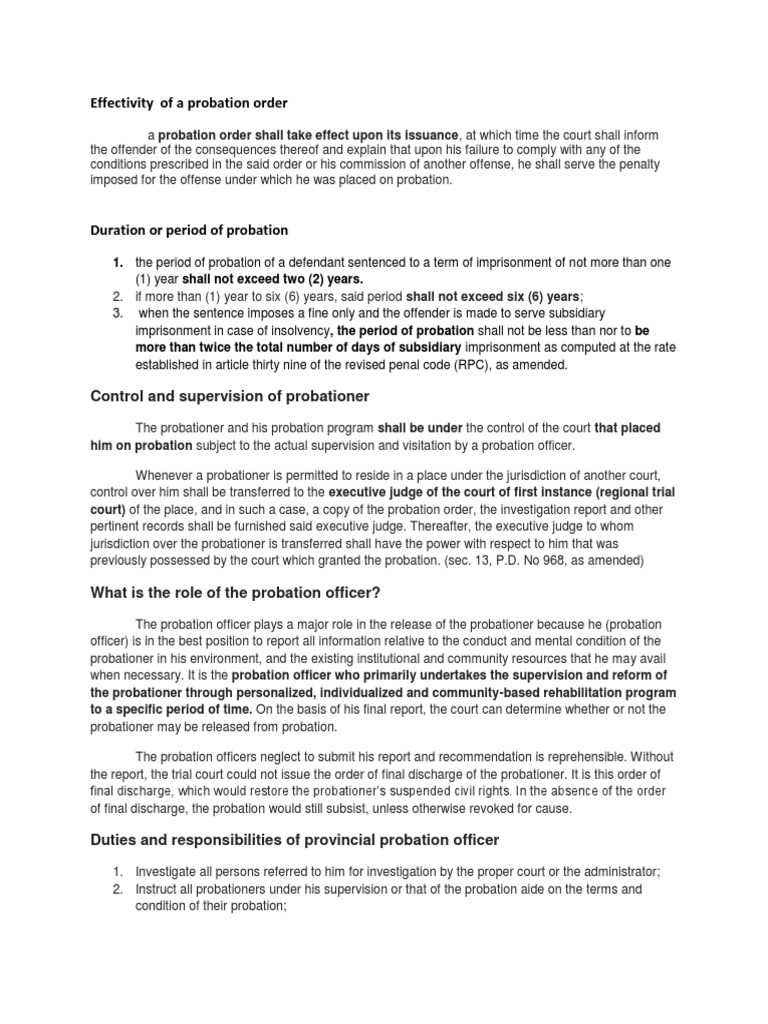 Effectivity of A Probation Order | PDF | Probation | Probation Officer