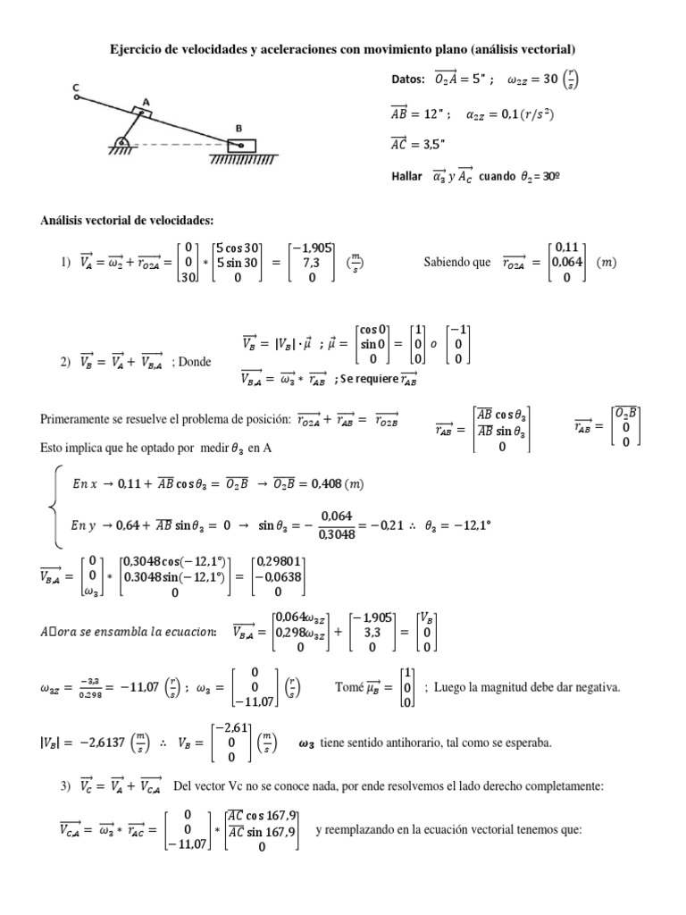 Ejercicio de Velocidades y Aceleraciones Con Movimiento Plano (Análisis ...