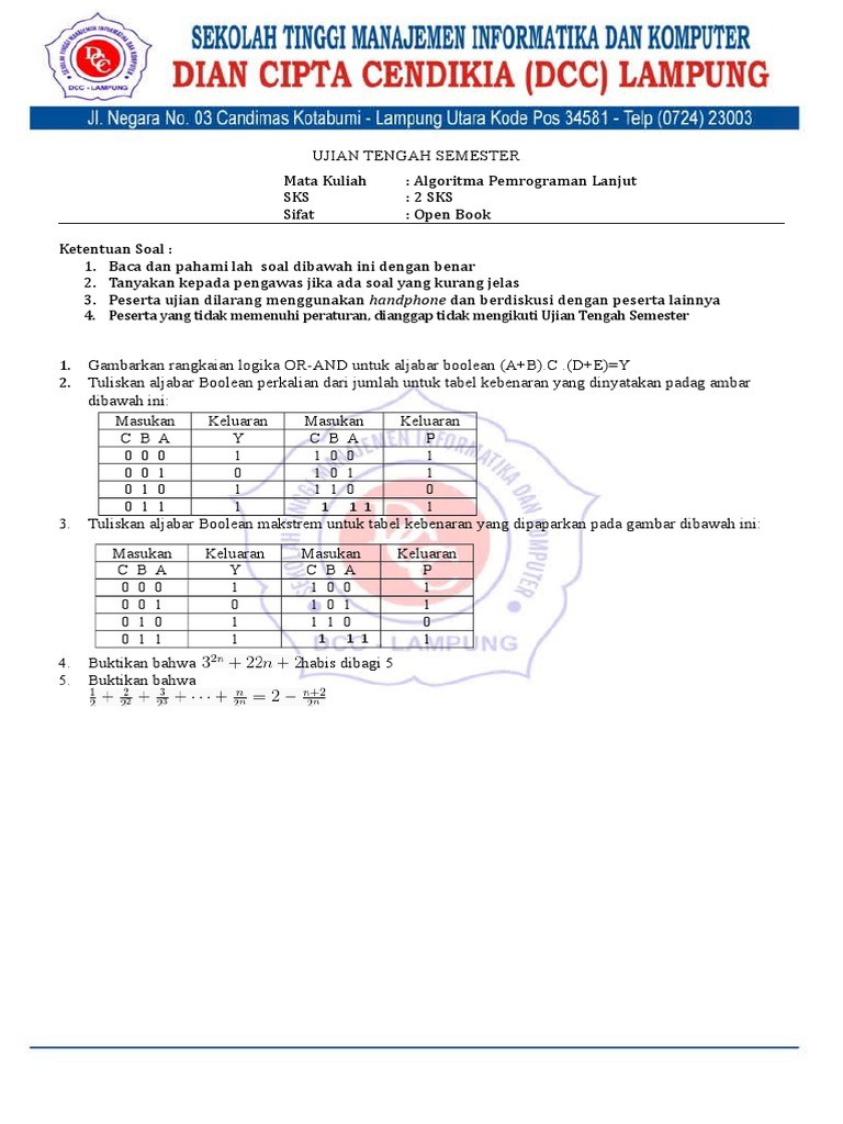 Soal UTS Algoritma Pemrogrman Lanjut | PDF