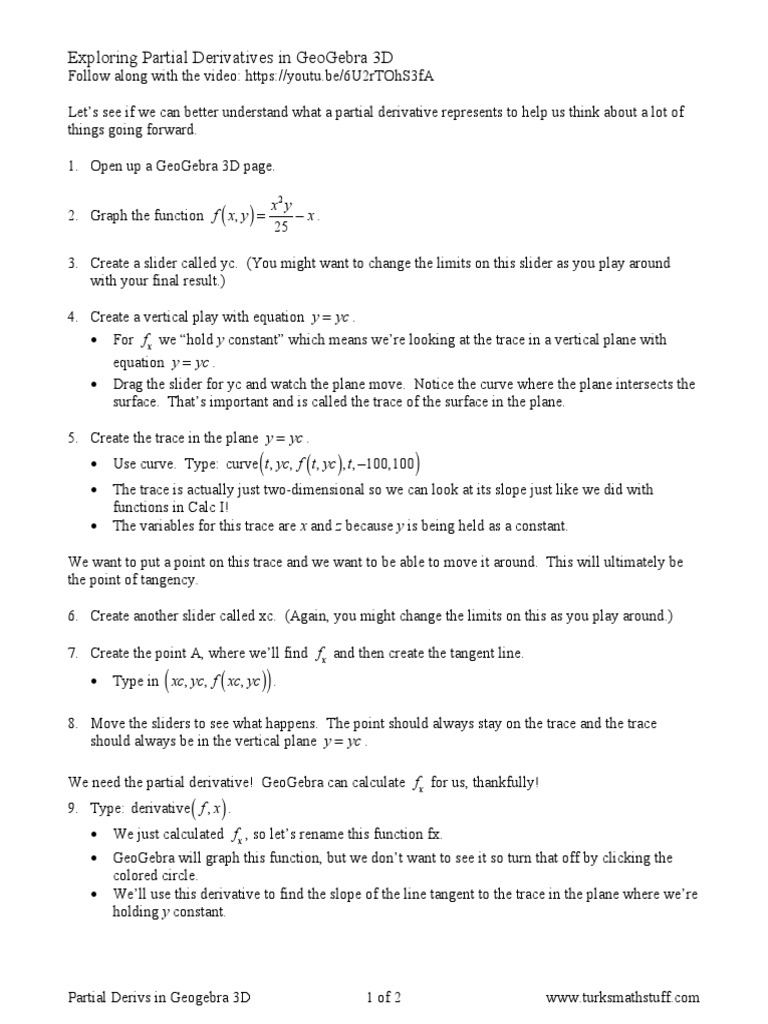 Exploring Partial Derivatives in GeoGebra 3D PDF | Download Free PDF | Tangent | Derivative