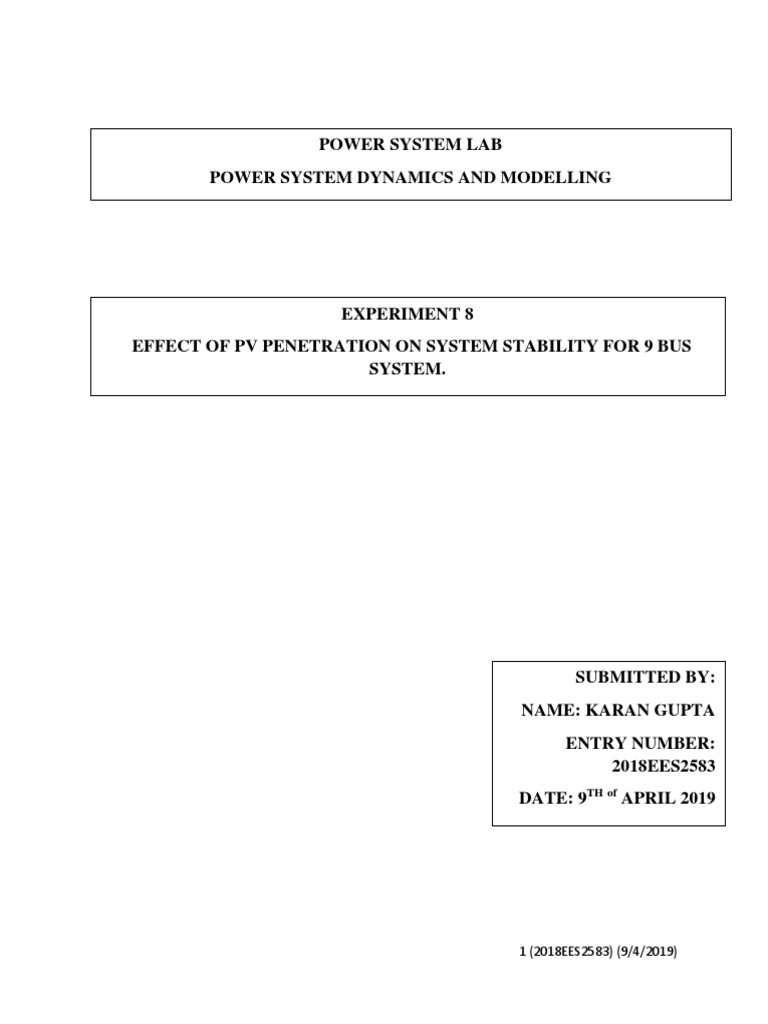 Power System Lab Power System Dynamics and Modelling: TH of | PDF ...