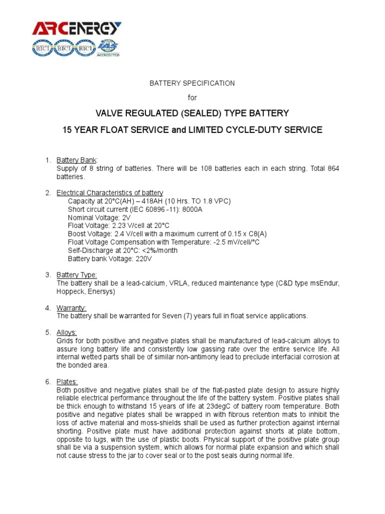 Battery Specification 1 Pdf Electrical Connector Building Engineering