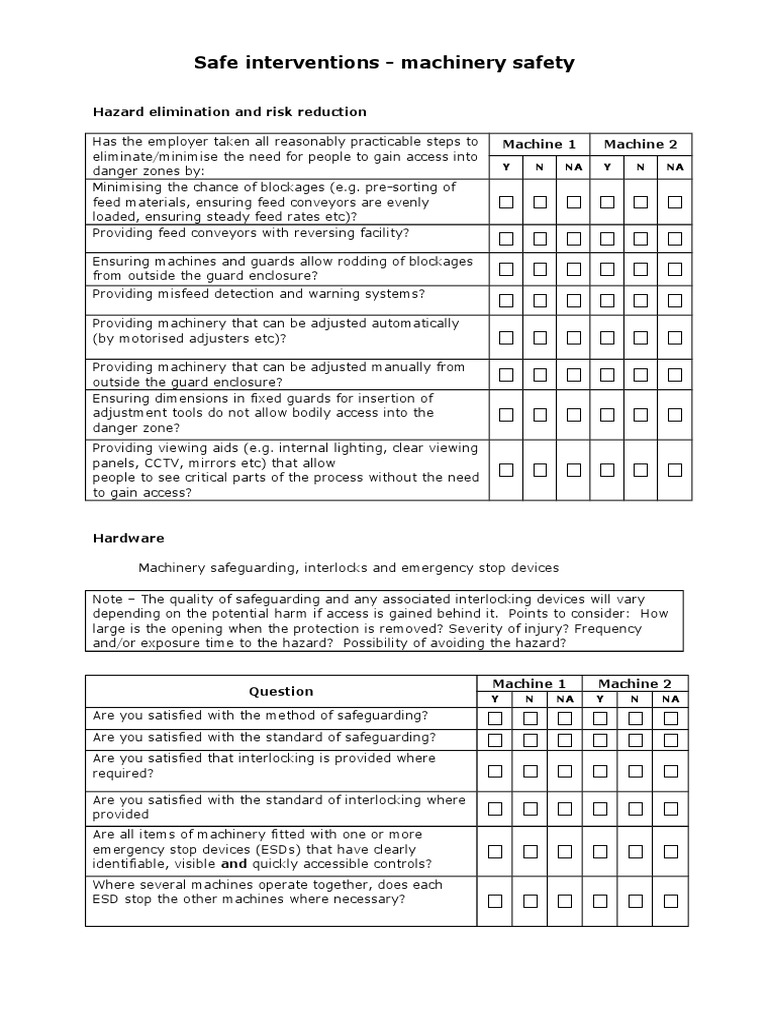 Machine Intervention Assesment | PDF | Occupational Safety And Health ...