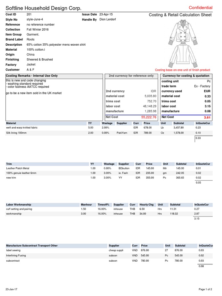 Costing Sheet Retail Price Calculation Sheet | PDF | Cargo | Value ...