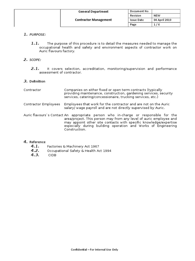 Contractor management | Employment | Occupational Safety And Health