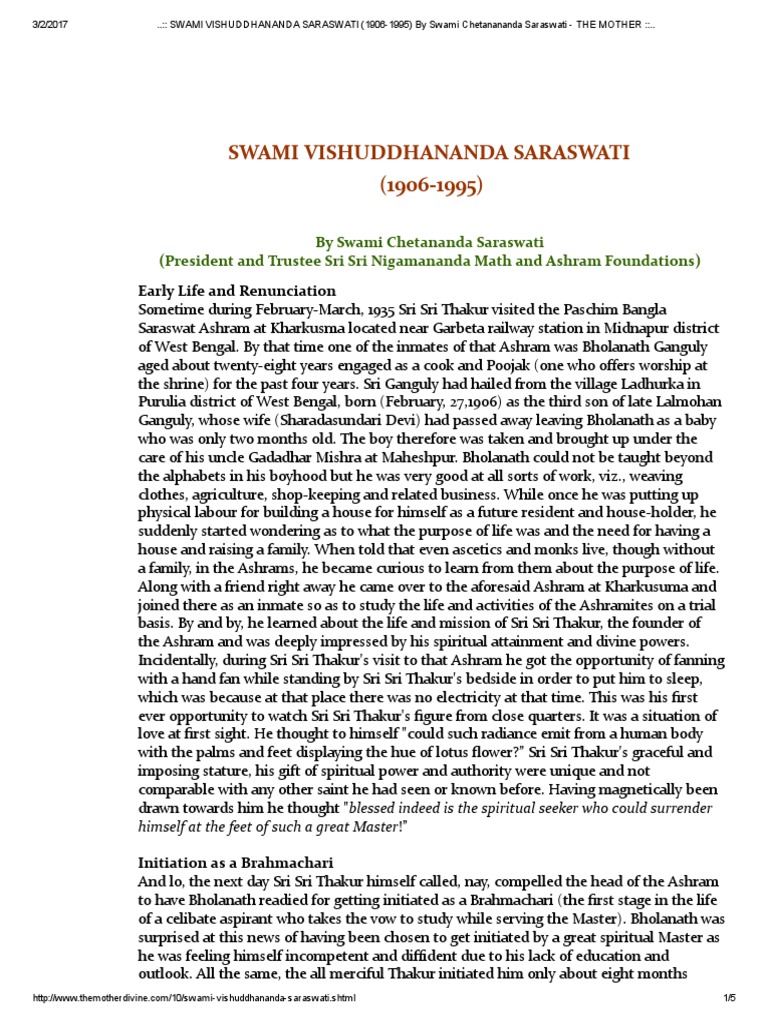 Swami Vishuddhananda Saraswati (1906-1995) by Swami Chetanananda ...
