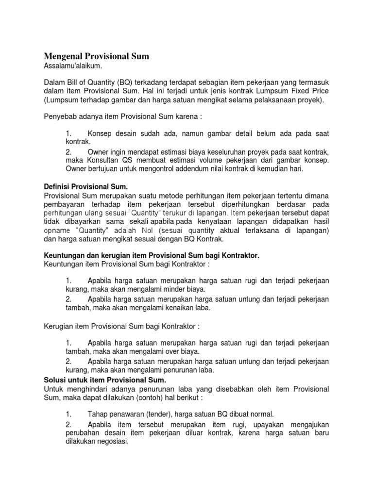 Provisional Sum | PDF