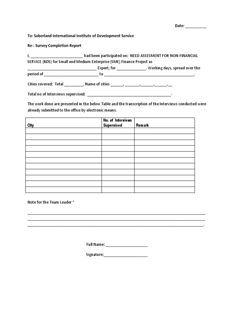 Survey Data Collection-Supervision Compeltion Report - Template | PDF