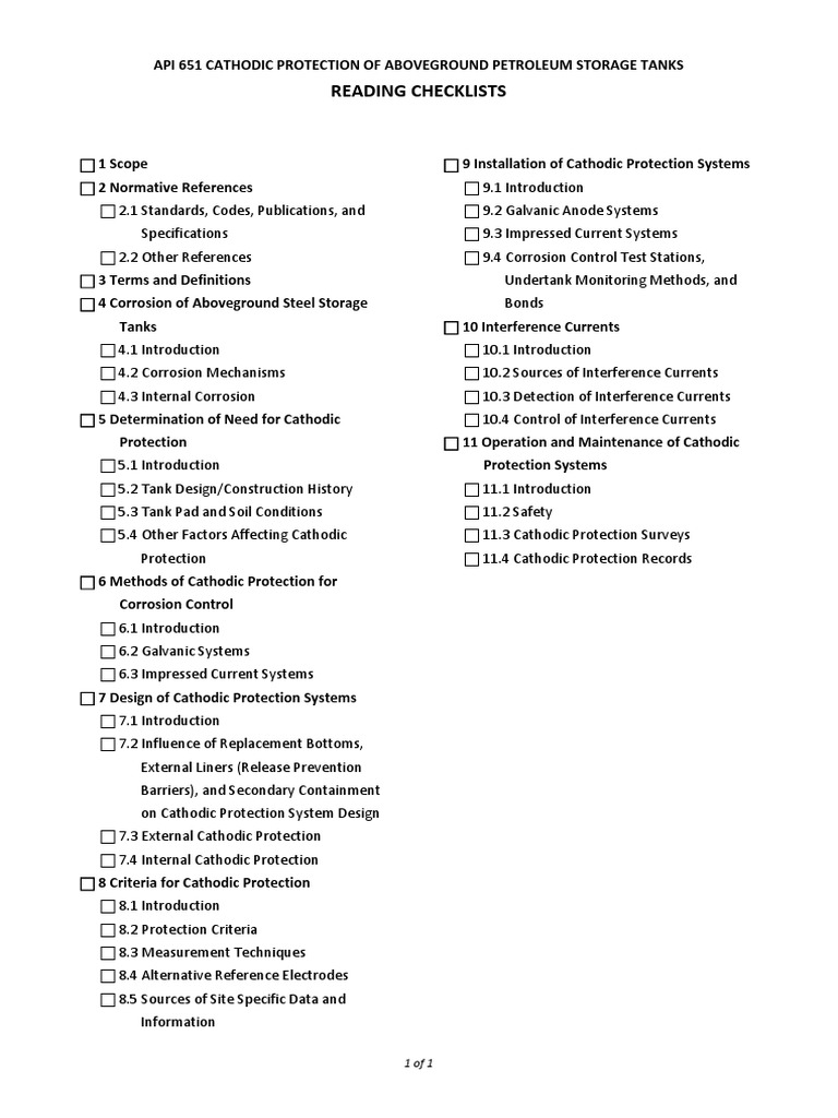 API 651 Reading Checklist | PDF | Corrosion | Physical Chemistry